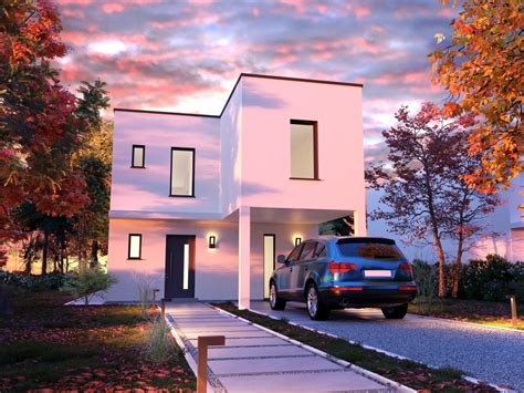 Modèle De Maison Individuelle Cubique à étage Pour Terrain étroit