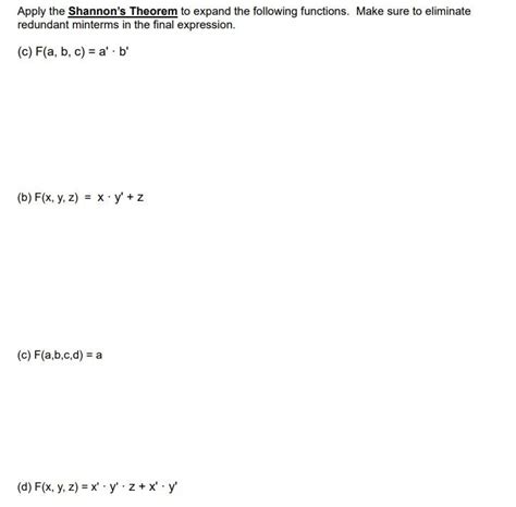 Solved Apply The Shannons Theorem To Expand The Following