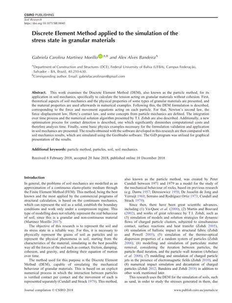 PDF Discrete Element Method Applied To The Simulation Of The Stress State In Granular Materials