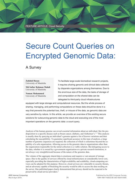 Pdf Secure Count Query On Encrypted Genomic Data A Survey