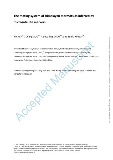Pdf The Mating System Of Himalayan Marmots As Inferred By