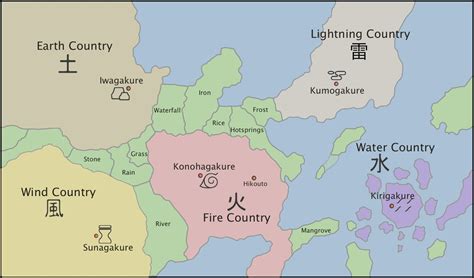 Naruto World Map Lands And Hidden Villages Naruto World World Map