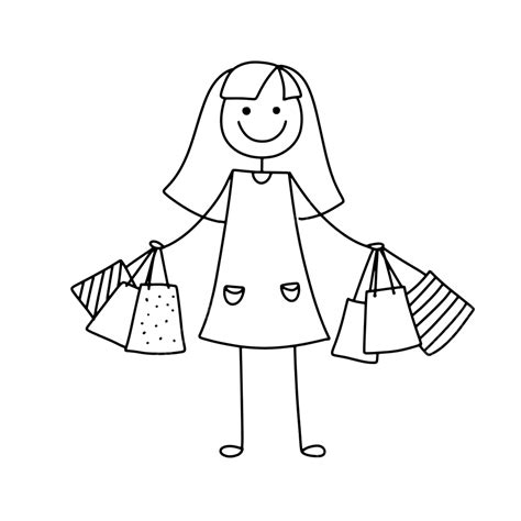 Sketch Of A Female Shopper With Humorous Doodle Outline Carrying
