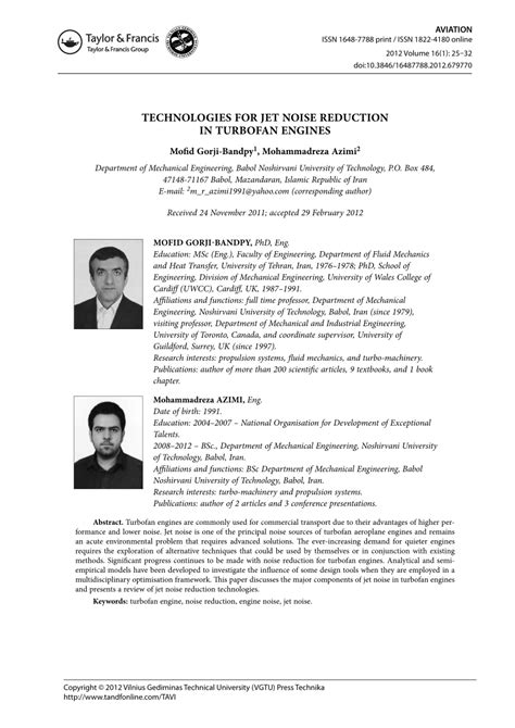 Pdf Technologies For Jet Noise Reduction In Turbofan Engines