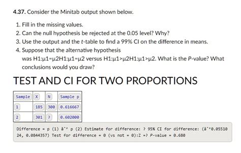 437 Consider The Minitab Output Shown Below 1 Fill In The Missing