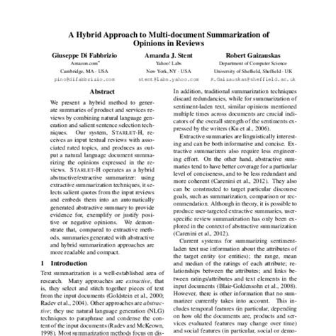 A Hybrid Approach To Multi Document Summarization Of Opinions In Reviews Acl Anthology