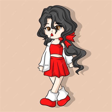 Premium Vector Illustration Art Cute Chibi Girl Red Dress Character Design