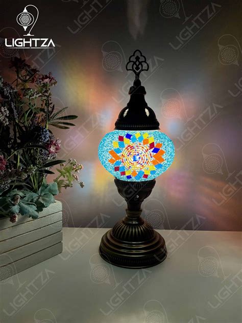 Multi Color Flower Turkish Moroccan Mosaic Handmade Table Lamp Lightza