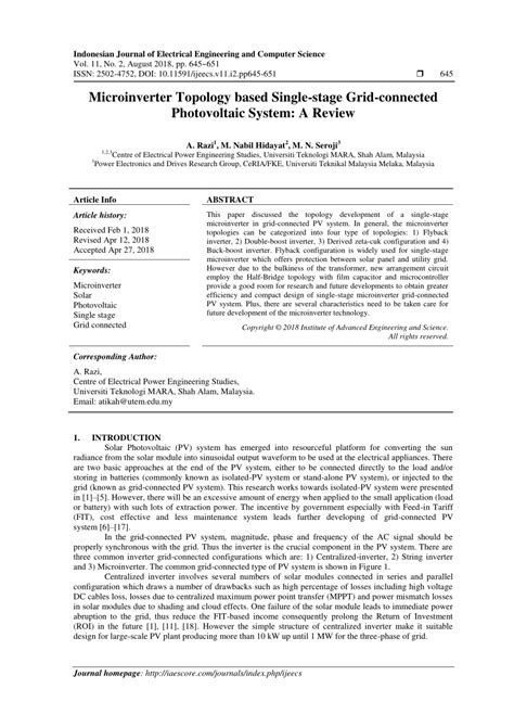 Pdf Microinverter Topology Based Single Stage Grid Connected Photovoltaic System A Review