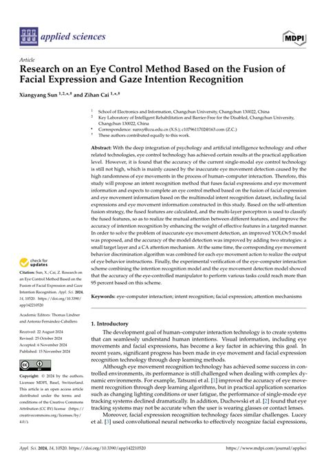 Pdf Research On An Eye Control Method Based On The Fusion Of Facial