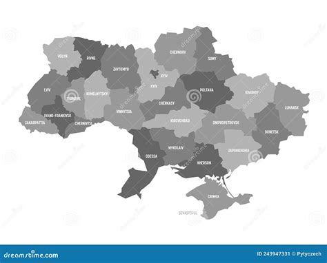 Ukraine Administrative Map Of Oblasts Vector Illustration