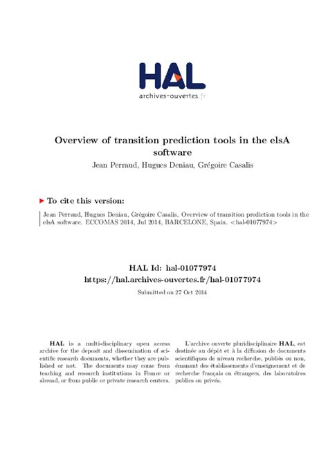 Pdf Overview Of Transition Prediction Tools In The Elsa Software