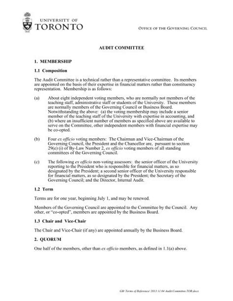 Audit Committee Terms Of Reference Governing Council