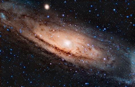 Beautiful View Of Andromeda Galaxy Shining In The Dark Universe Stock
