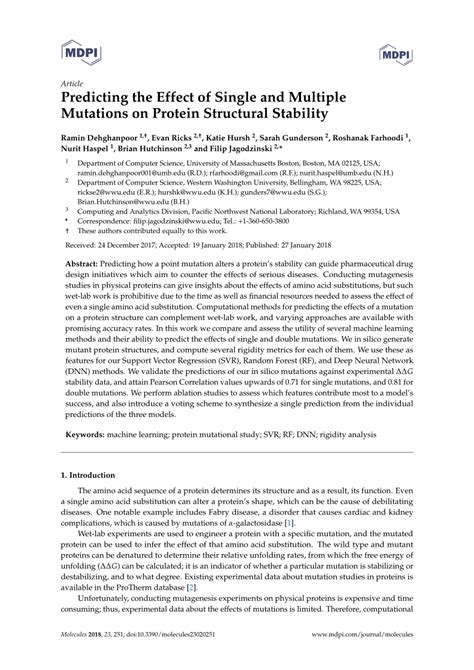 Pdf Predicting The Effect Of Single And Multiple Mutations On Protein
