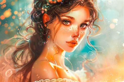 Beautiful Princess Illustration Magical Princess Portrait Stock