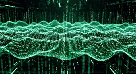 Abstract Green Digital Wave Form Made Of Binary Code Particles