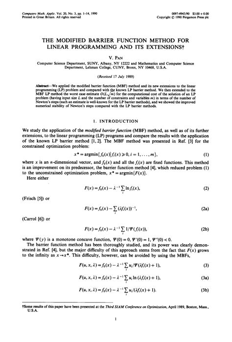 The Modified Barrier Function Method For Linear Programming And Its Extensions Docslib