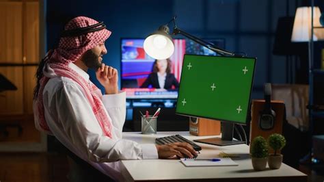 Premium Photo Worker Inputs Data On Mockup Computer