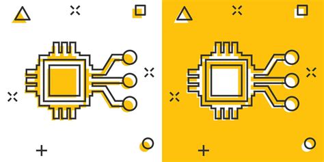 Computer Chip Icon In Comic Style Circuit Board Cartoon Vector Illustration On White Isolated
