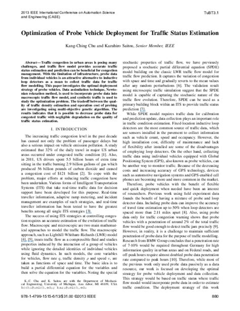 Pdf Optimization Of Probe Vehicle Deployment For Traffic Status Estimation Kazuhiro Saitou