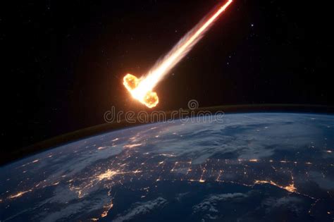 Fiery Meteor Strikes Earth Brilliant Explosion Oceans And Stars Visible From Space Stock