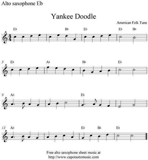 Easy Sheet Music For Beginners Yankee Doodle Free Alto Saxophone