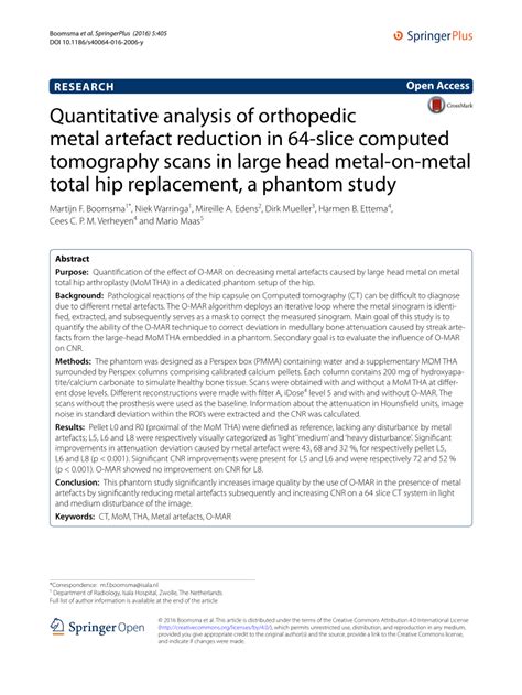 Pdf Quantitative Analysis Of Orthopedic Metal Artefact Reduction In