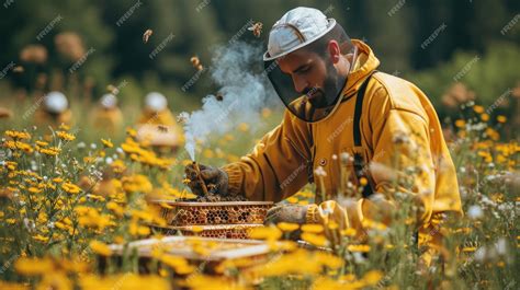 Premium Photo Beekeeper Inspecting Honeycomb In A Field Highlighting