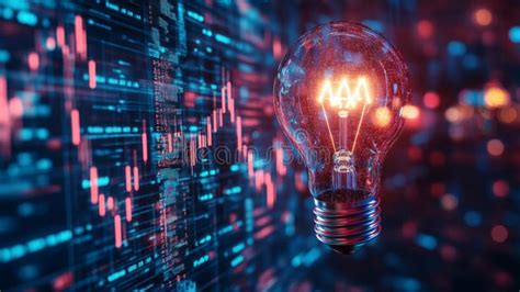 Illuminated Light Bulb Against A Digital Data Background Stock