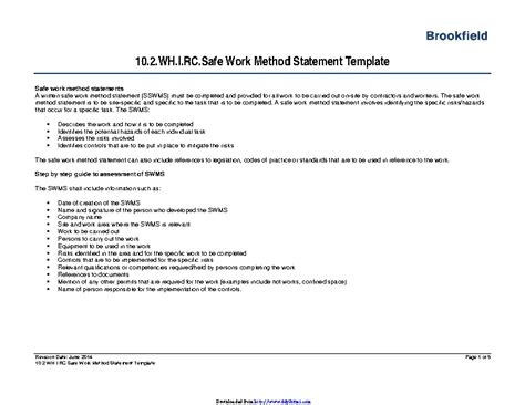 Safe Work Method Statement Template Pdfsimpli