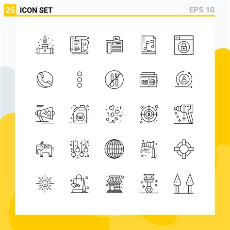 mobile interface line set of 25 pictograms of design sample fax file audio editable vector