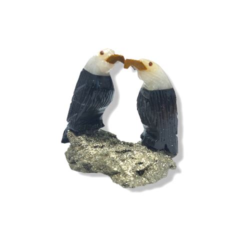 Фигурка на Двойка Кондори от полускъпоценни камъни Арагонит Оникс Пирит