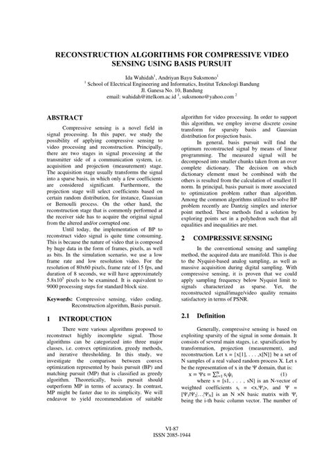 Pdf Reconstruction Algorithms For Compressive Video Sensing Using Basis Pursuit