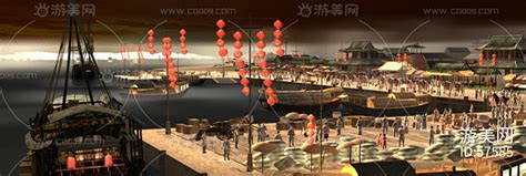 超写实古代货运码头 古代商船 古代人物 古代集市 古代房屋