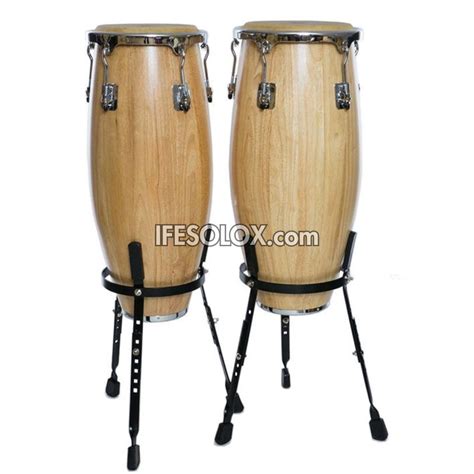 Premium 28 Inch Double Conga Drum Set With Natural Satin Finish And A