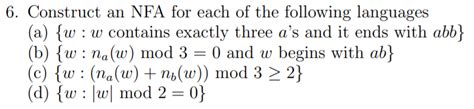 Solved 6 Construct An NFA For Each Of The Following Chegg Com