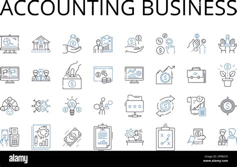 Accounting Business Line Icons Collection Bookkeeping Financial Management Auditing Tax