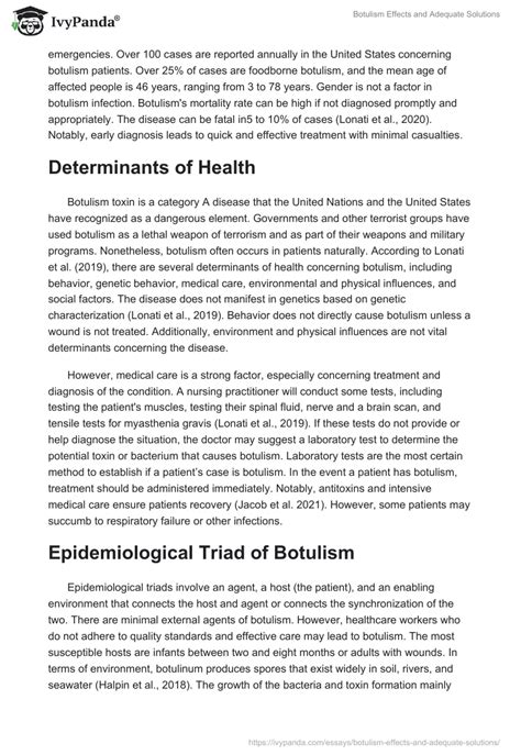 Botulism Effects And Adequate Solutions 1207 Words Research Paper Example