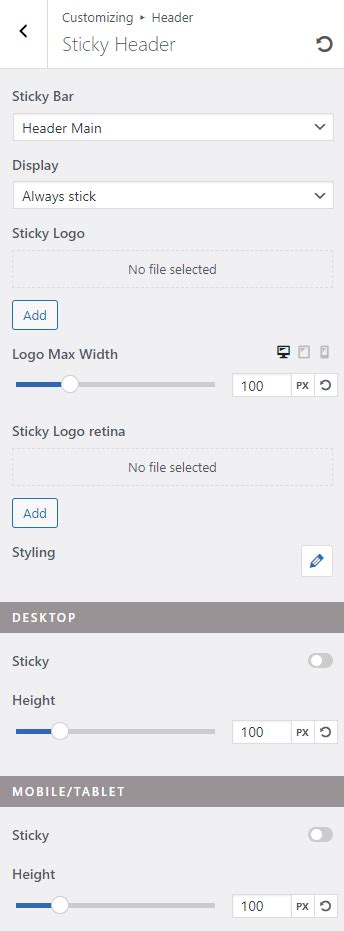 Sticky Header Pro Nevo Docs
