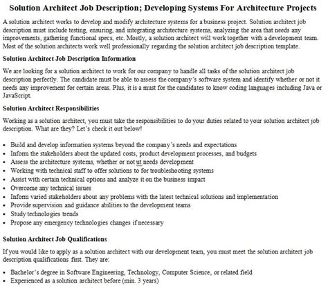 Solution Architect Job Description Developing Systems For Architecture Projects Room