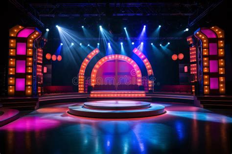 Theater Stage Light Background With Spotlight Illuminated The Stage For
