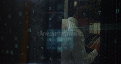 Animation Of Cyber Security Data Processing Against Caucasian Male Engineer Working At Server