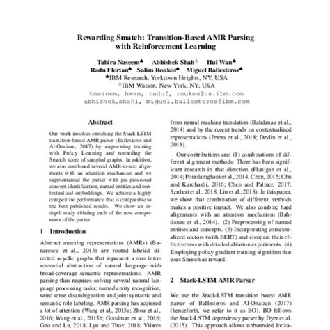 Rewarding Smatch Transition Based Amr Parsing With Reinforcement Learning Acl Anthology