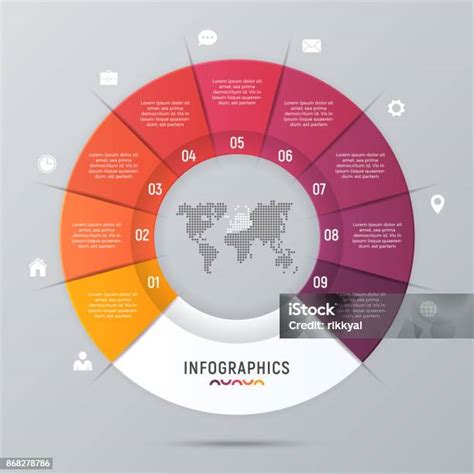 프레 젠 테이 션 광고 레이아웃 연례 보고서에 대 한 벡터 원형 차트 Infographic 템플릿 9 옵션 단계 부품 9에 대한