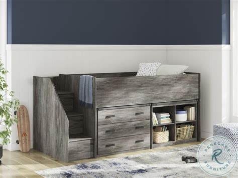 Frandern Gray Twin Loft Bed With Bookcase And Drawer Storage From