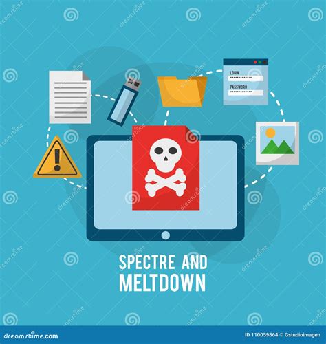 Spectre And Meltdown Tablet Computer Danger Vulnerability Infection Files Information Stock