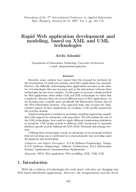 Pdf Rapid Web Application Development And Modeling Based On Xml And Uml Technologies