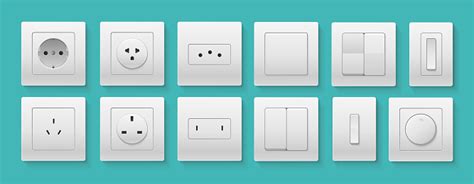 현실적인 상세한 3d 플라스틱 벽 스위치 및 전원 전기 소켓 세트 벡터 콘센트에 대한 스톡 벡터 아트 및 기타 이미지 콘센트 3차원 형태 켰다 끄기 Istock