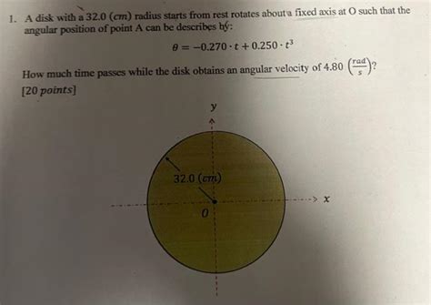 solved 1 a disk with a 32 0 cm radius starts from rest